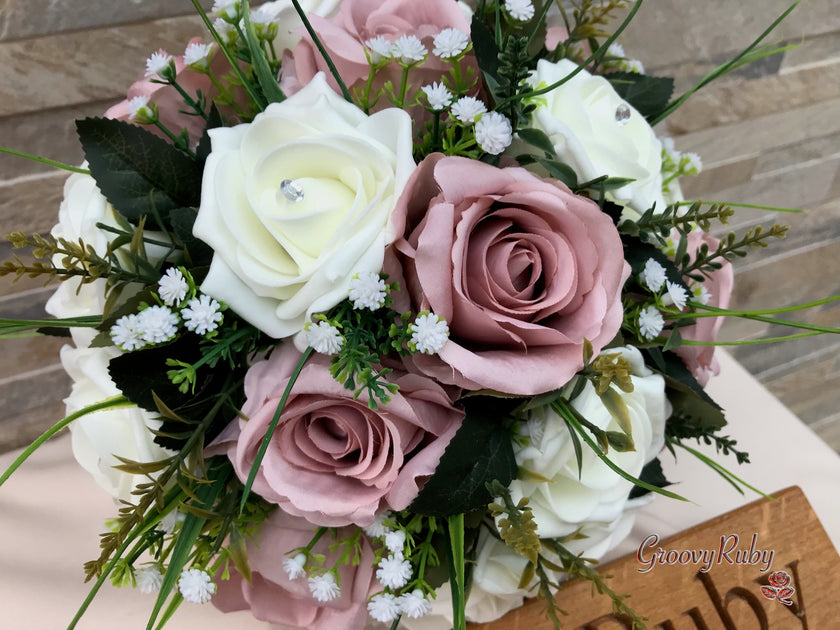 Mocha Pink Silk & Ivory Roses With Gypsophila *Limited Edition ...